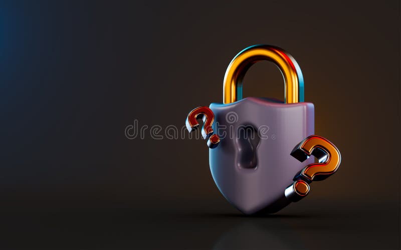 Security Lock Icon with Question Mark on Dark Background 3d Render ...
