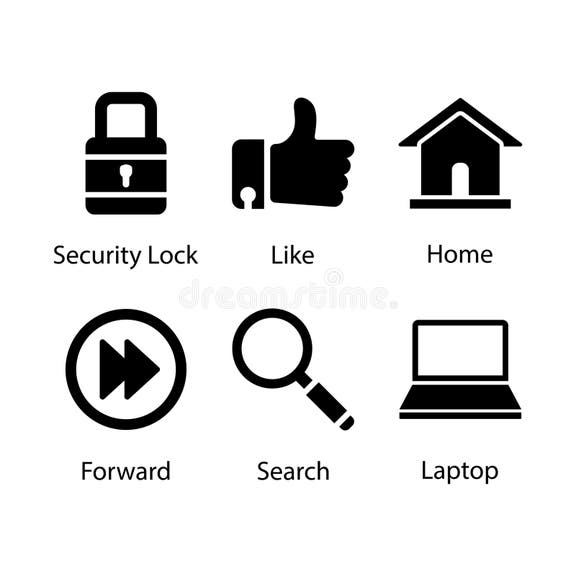 Security Lock, Like, Home, Forward, Search, Laptop, Icon Stock Vector ...