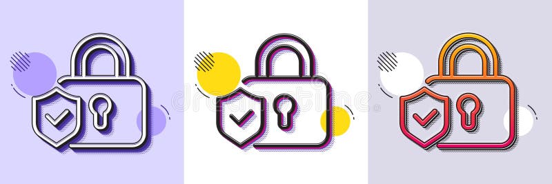 Security Lock Line Icon. Cyber Defence Shield Sign. Halftone Dotted ...