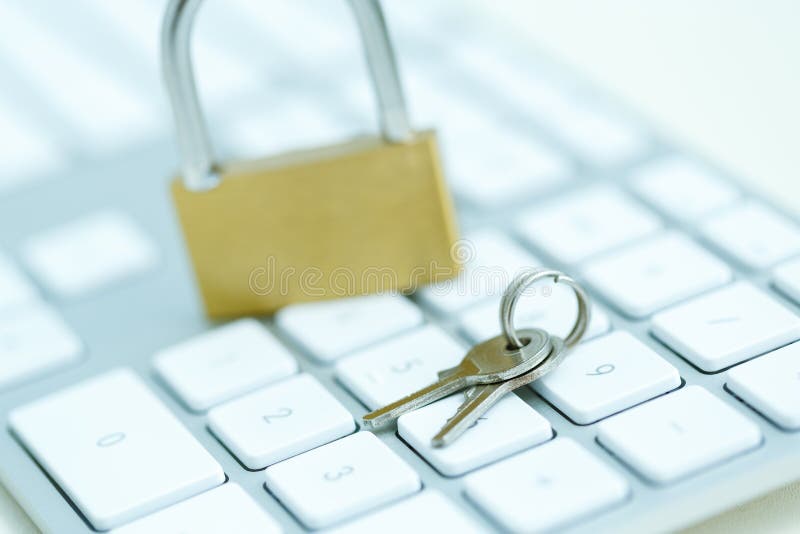 Security Lock on White Computer Keyboard Stock Photo - Image of data ...