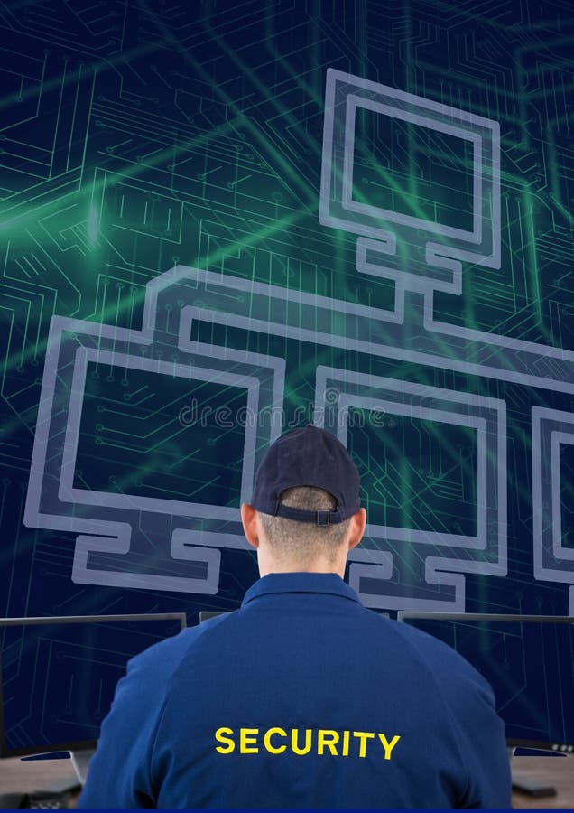 Security Man in Front of a Board with Computers Representations Stock ...