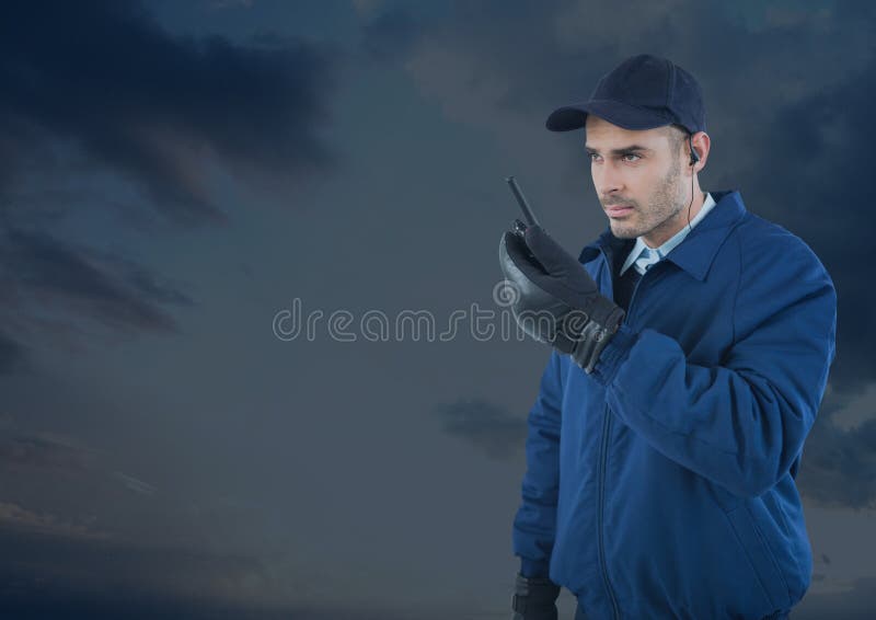 Security Man Outside with Blue Background Cloudy Sky Stock Image ...