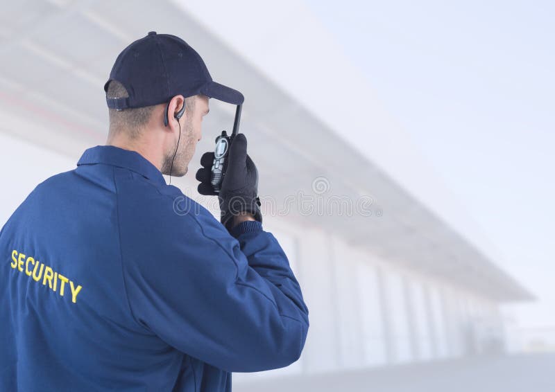 Security Man Outside Bright Background Warehouses Stock Photo - Image ...