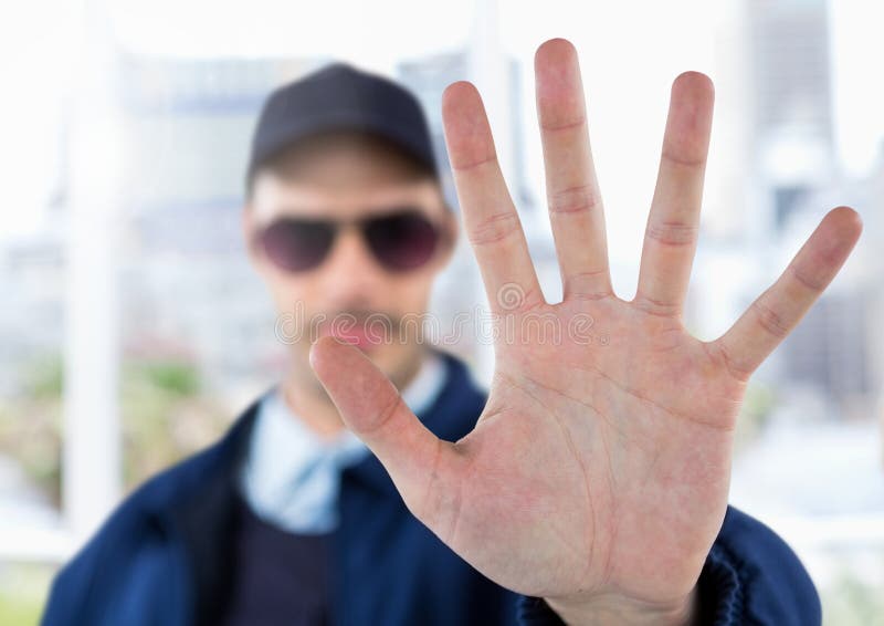 Security Man Outside with Hand Stop Gesture Stock Photo - Image of hand ...
