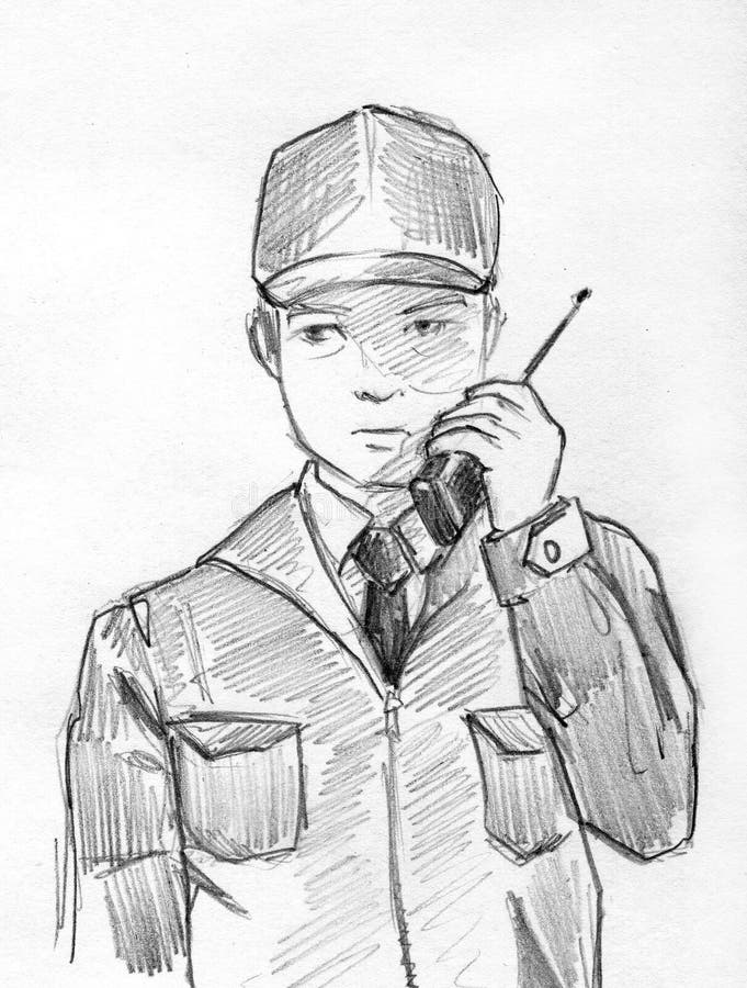 Security man pencil sketch stock illustration. Illustration of pencil ...