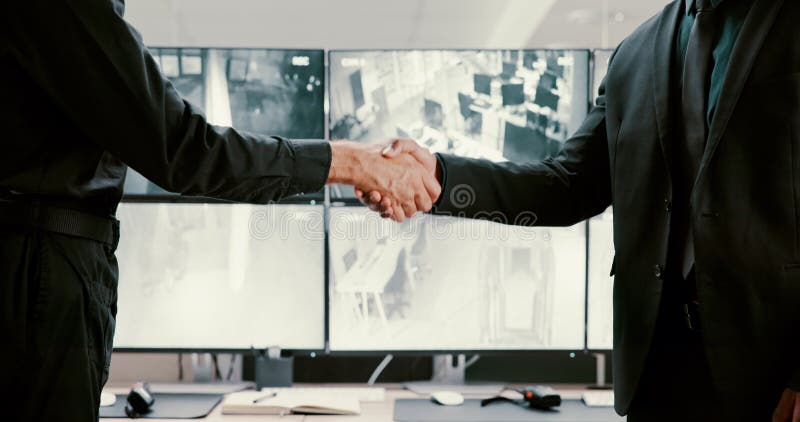 Security, Men and Handshake in Office, Computer and Surveillance with ...