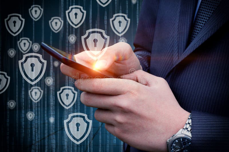 Security Mobile Phone from with a Shield. Stock Image - Image of people ...