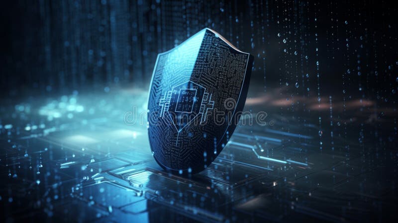 Security Net And Data Protection Concept With Digital Shield Symbol With Covered By Binary Code