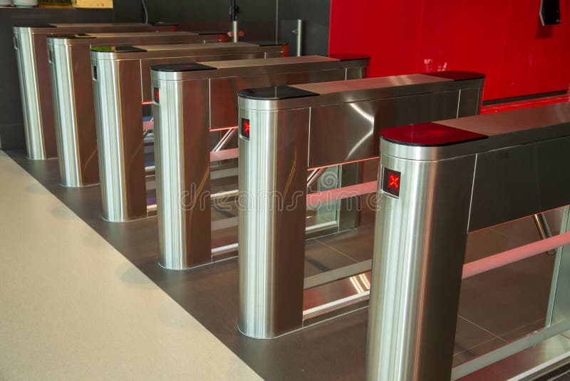 Security Office Center. Turnstile with Card Reader. Electronic ...