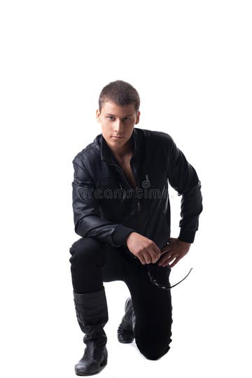 Security Officer in Black Leather Jacket Isolated Stock Photo - Image ...