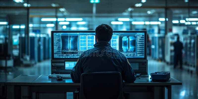 Security Officer Checking Baggage at Airport Customs Control Using ...