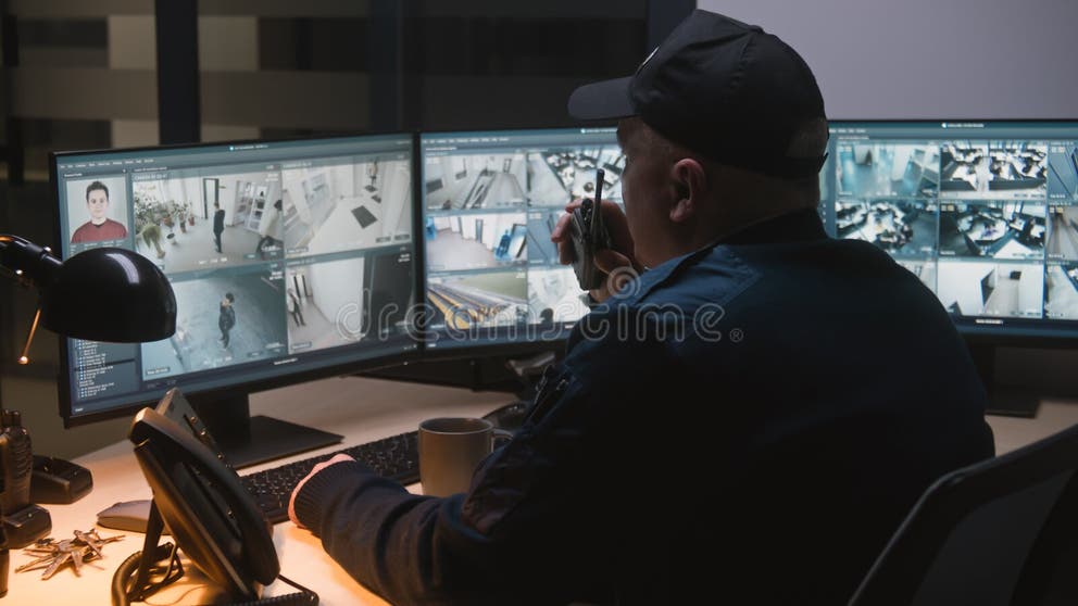 Security Officer Controls CCTV Cameras on Computer Stock Photo - Image ...