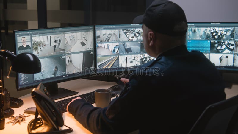 Security Officer Controls CCTV Cameras on Computer Stock Image - Image ...