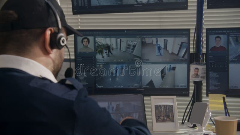 Security Officer Monitors CCTV Cameras Footage Stock Photo - Image of ...