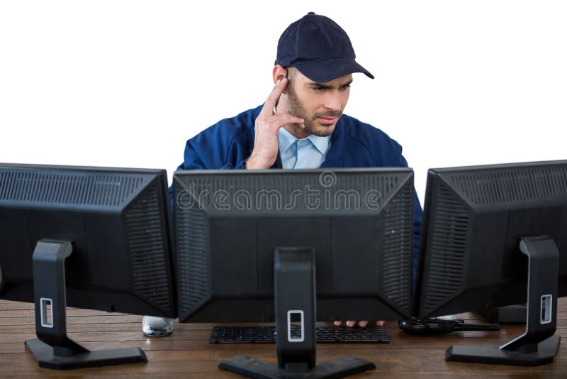 Security Officer Using Computer Stock Photo - Image of service ...