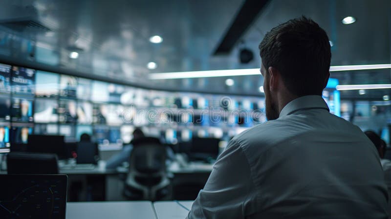 A Security Officer Monitoring Multiple CCTV Feeds in a Control Room ...