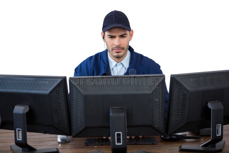 Security Officer Using Computer Stock Photo - Image of uniform, defense ...