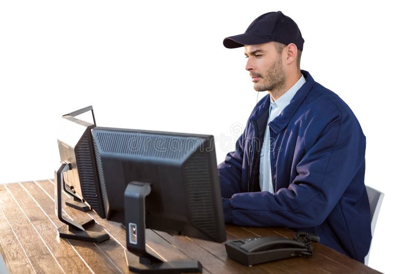 Security Officer Using Computer Stock Image - Image of security, shot ...