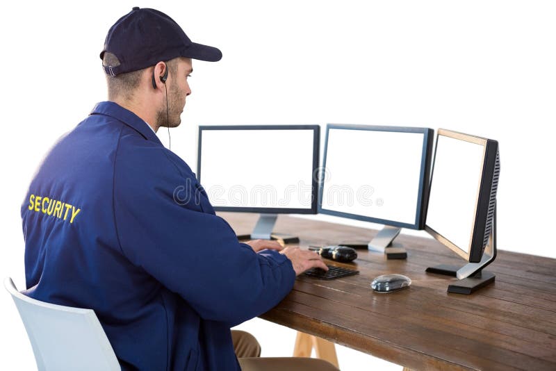 Security Officer Using Computer Stock Image - Image of assistance ...