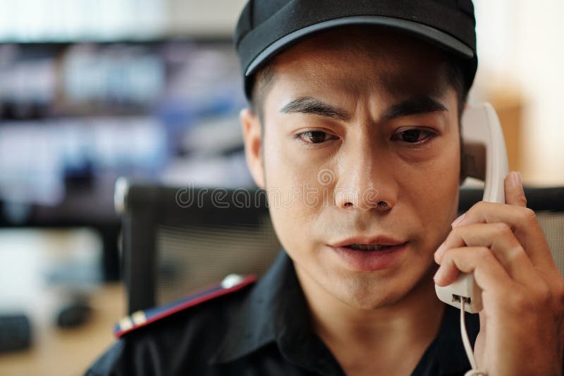 Security Operator Talking on Phone Stock Photo - Image of talk, protect ...
