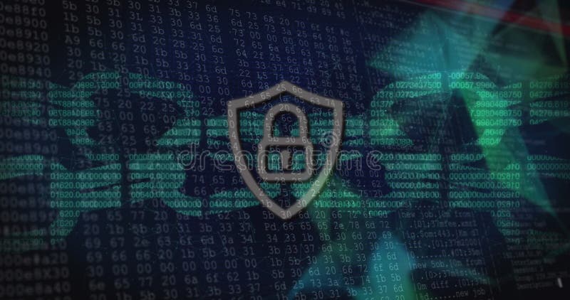 Security Padlock and Chain Icons Against Network of Connections and ...