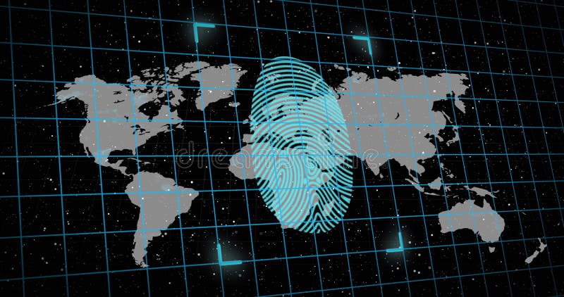 Security Padlock Icon and Biometric Fingerprint Scanner Over Grid ...