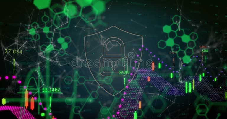 Security Padlock Icon and Chemical Structures Against Financial Data ...
