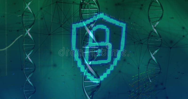Security Padlock Icon and Dna Structure Against Network of Connections ...