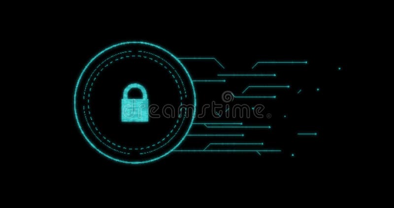 Security Padlock Icon Over Data Processing Against Black Background ...