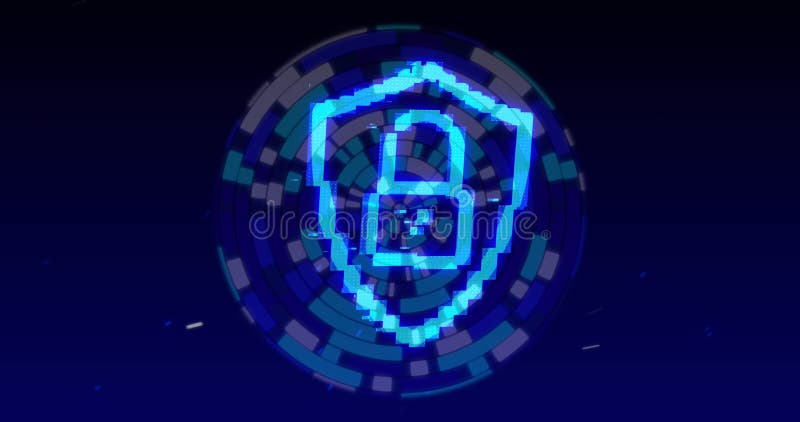 Security Padlock and Shield Icon Over Blue Abstract Circular Shape ...