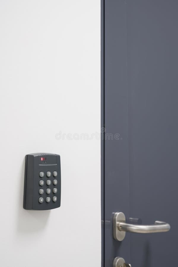 Security Panel and Door Handle on Modern Door Stock Photo - Image of ...