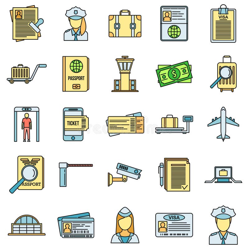 Security Passport Control Icons Set Vector Color Stock Vector ...