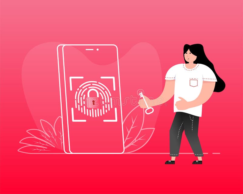 Security People Face Id. Flat Vector Illustration. 3d Fingerprint Cyber ...