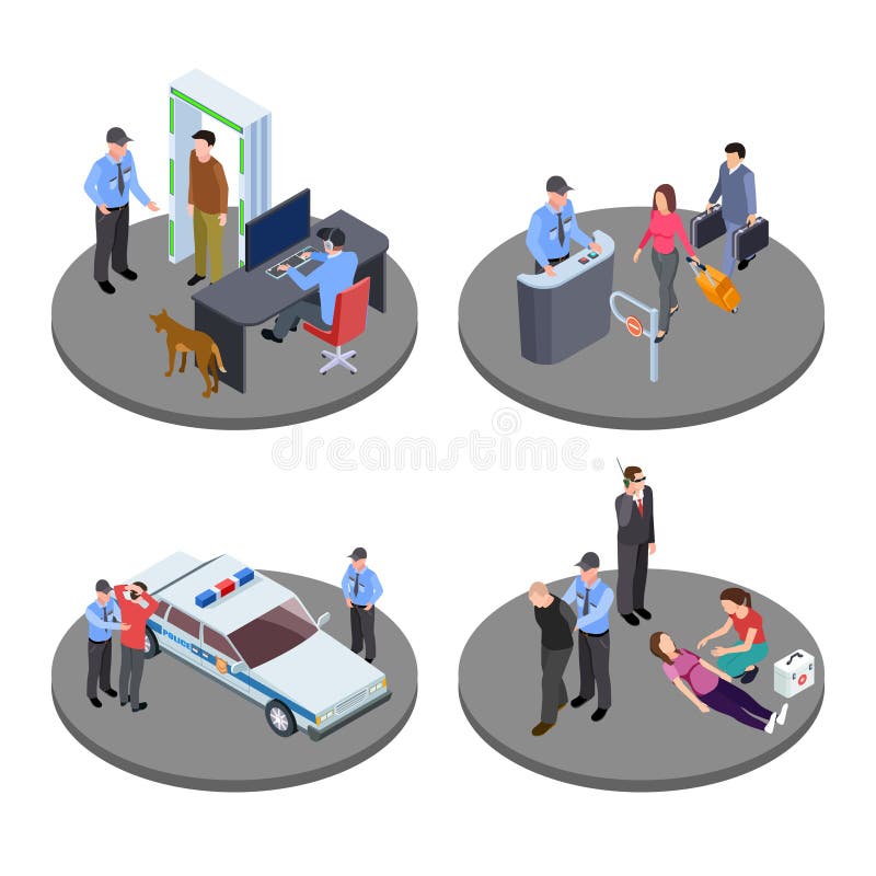 Security and Police Work Isometric Vector Situations Stock Vector ...