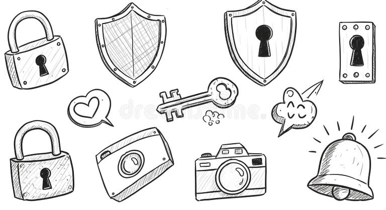 Security & Privacy Doodle Set Stock Illustration - Illustration of ...