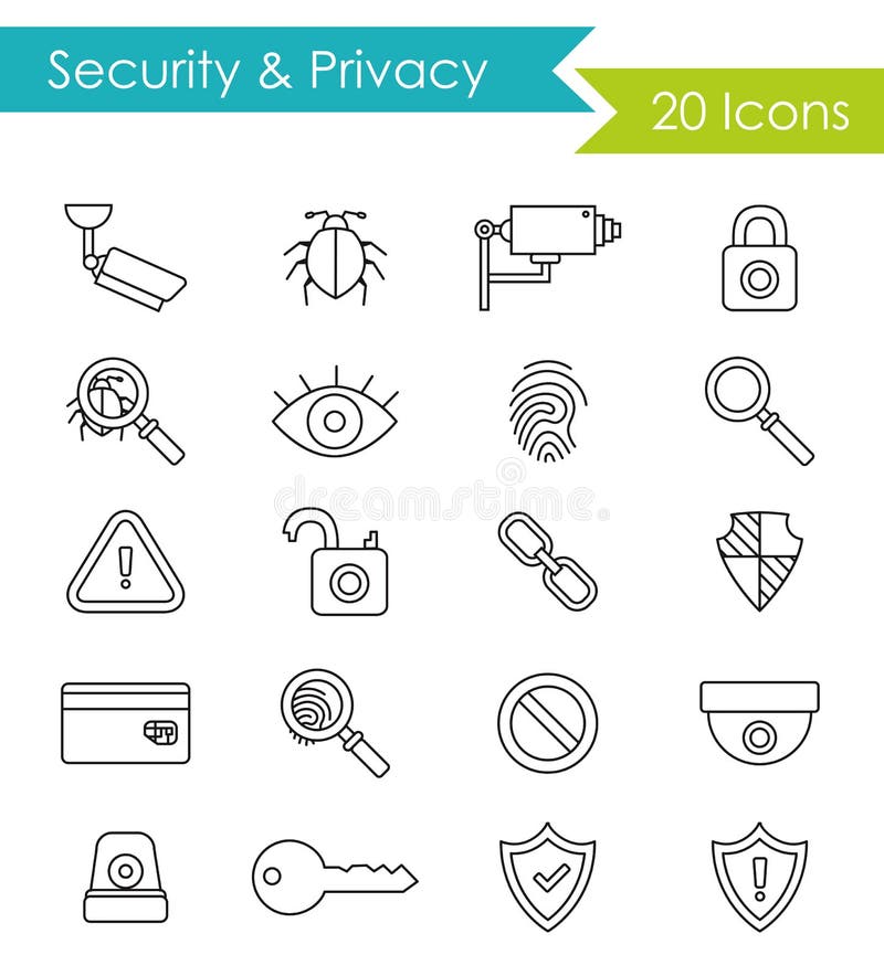 Security and Privacy Line Icons Set Stock Vector - Illustration of ...