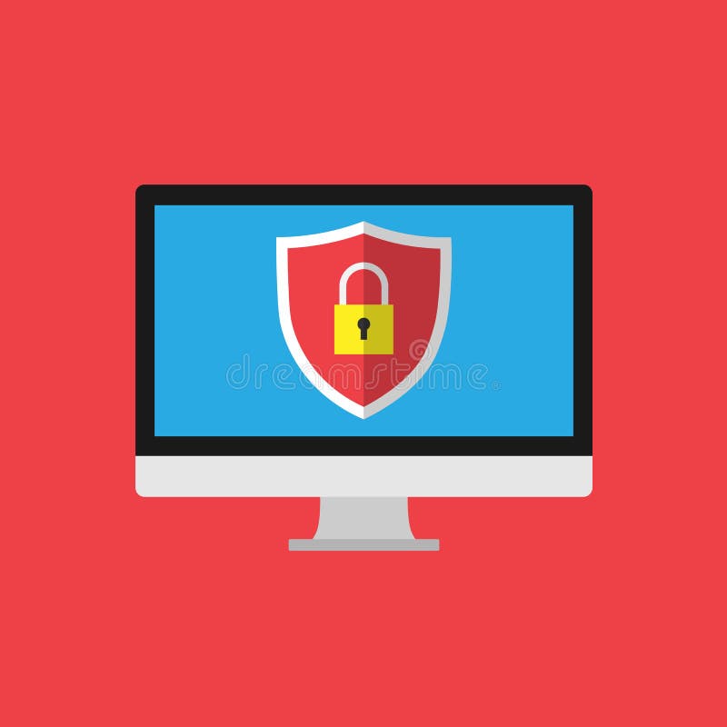Security, Protect Your Computer. a Shield with a Lock is Depicted on ...