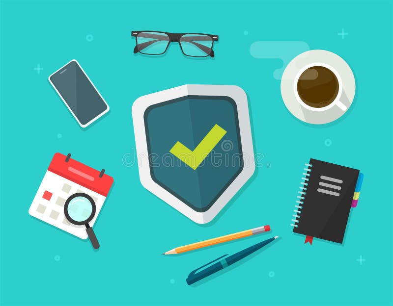 Security Protection Concept Shield on Working Desk Business Table ...