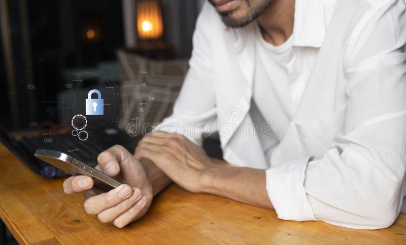 Security Protection Data Alert with Man Using Mobile Phone with ...
