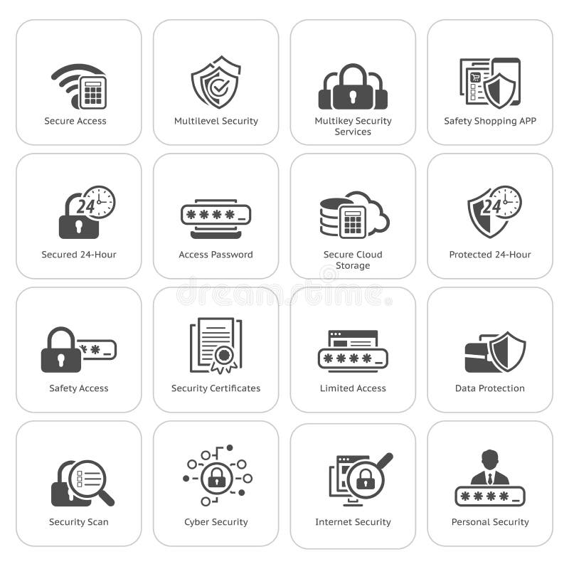 Security and Protection Icons Set Stock Illustration - Illustration of ...