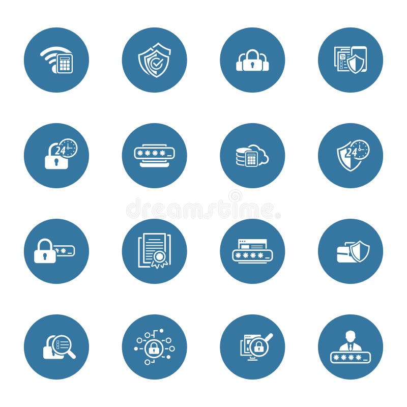 Security and Protection Flat Icons Set Stock Illustration ...