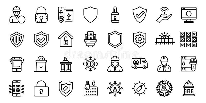 Security, Protection, Outline Set of Icons for Design, Vector ...