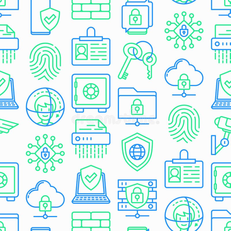 Security and Protection Seamless Pattern with Thin Line Icons: Mobile ...