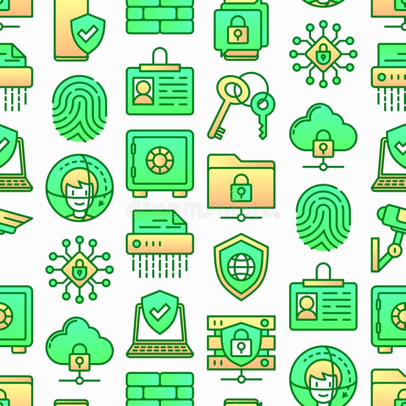 Security and Protection Seamless Pattern with Thin Line Icons: Mobile ...