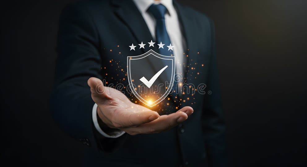 Security and Protection Services Concept with Shield and Checkmark in ...