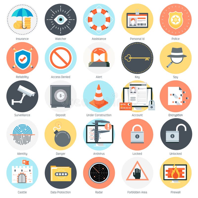 Security and Protection Theme, Flat Style, Colorful, Icon Stock ...