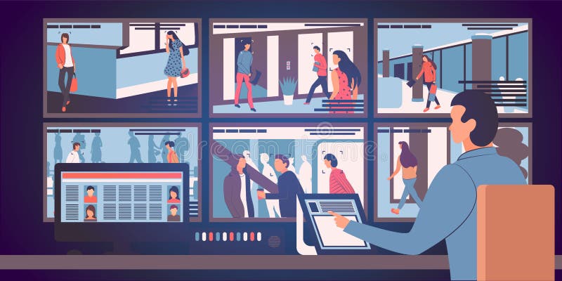 Security Room in Which Working Professionals. Surveillance Cameras ...