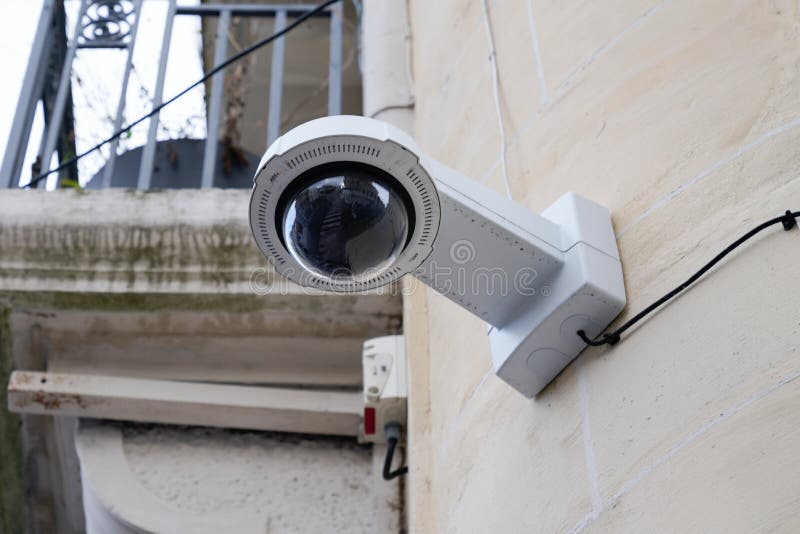 Security Round Camera on Facade Wall Building Stock Photo - Image of ...