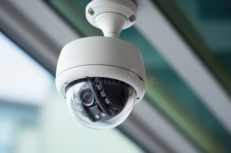 Security Round Dome Surveillance Camera on Wall, Modern Building. CCTV ...