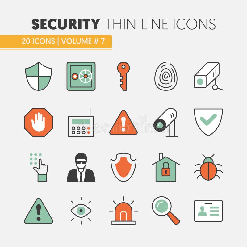 Security and Safety Thin Line Icons Set Stock Vector - Illustration of ...